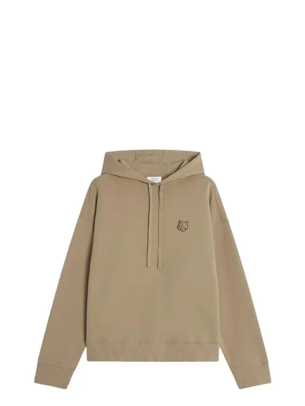 Maison Kitsuné Oversized Drawstring Hoodie With Embroidered Fox Head - Beige
