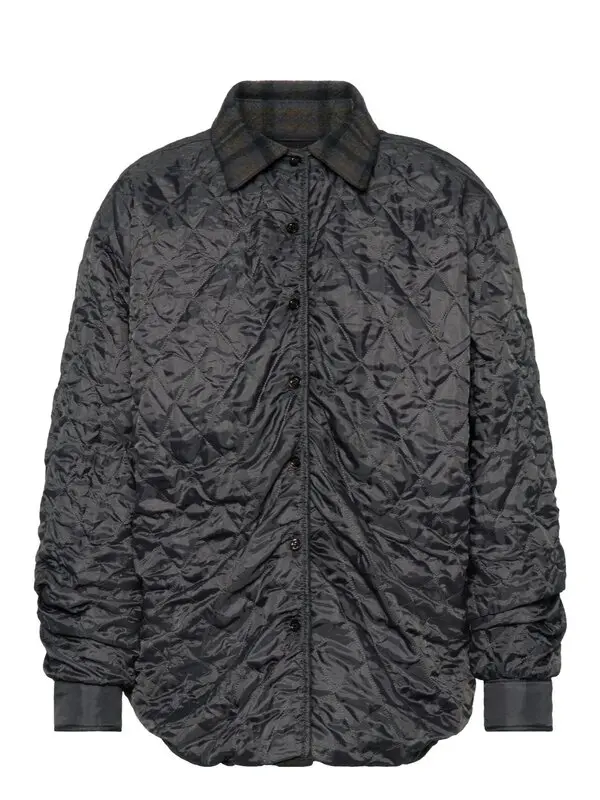 MAISON MARGIELA Quilted Jacket With Ruched Sleeves And Checked Lining - Anthracite And Brown Check