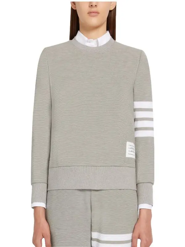 Thom Browne 4-bar Crewneck Ribbed Sweatshirt - Light Gray