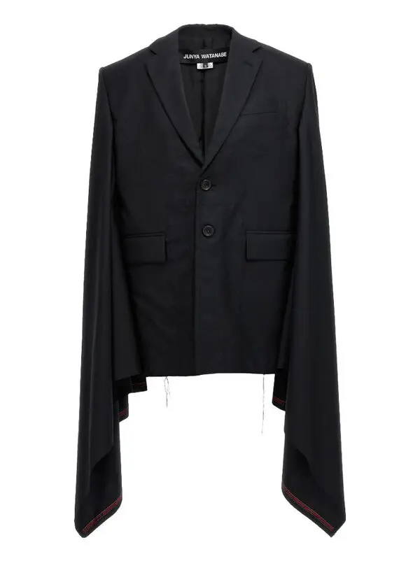 Junya Watanabe Cape With Wide Sleeves And Buckle Detail - Black