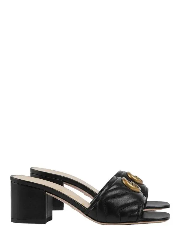 Gucci Logo Plaque Quilted Slides - Black