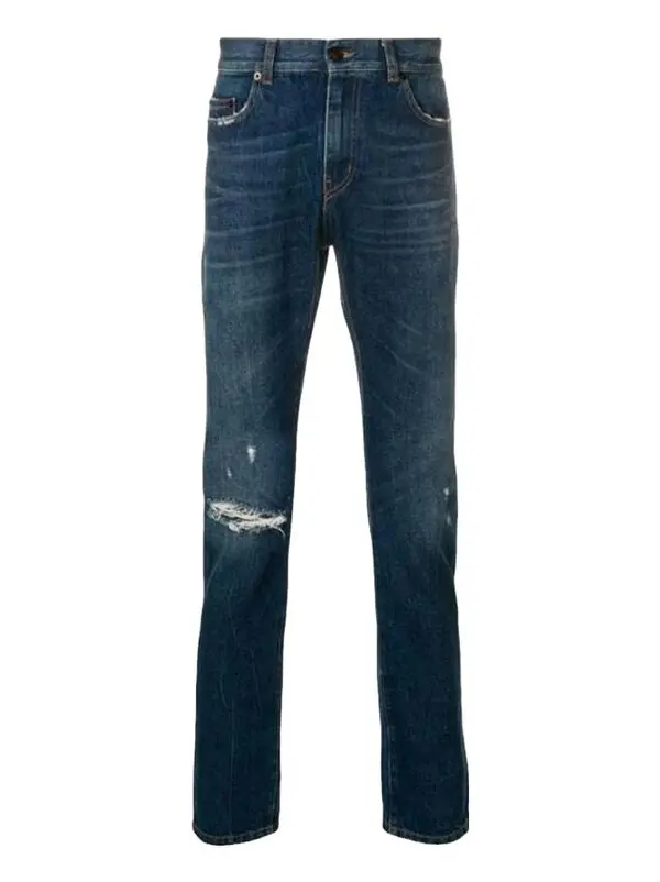 Saint Laurent Imitation Old Skinny Jeans - Blue