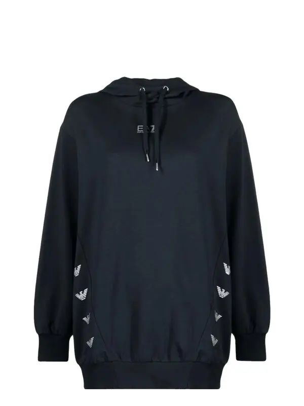 EA7 Logo Print Drawstring Hoodie - Black