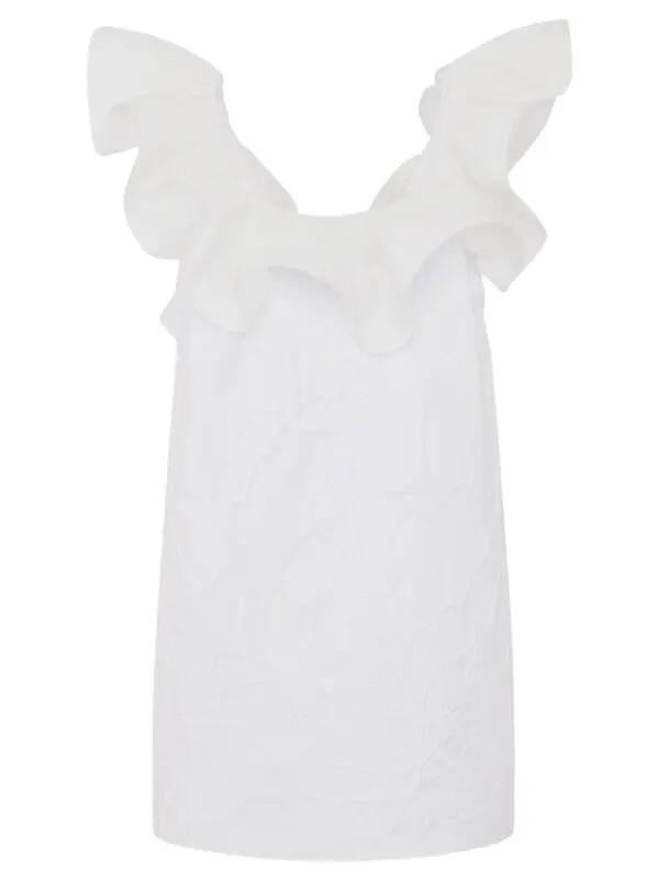 Elisabetta Franchi Ruffled Floral Jacquard Mini Dress - Ivory