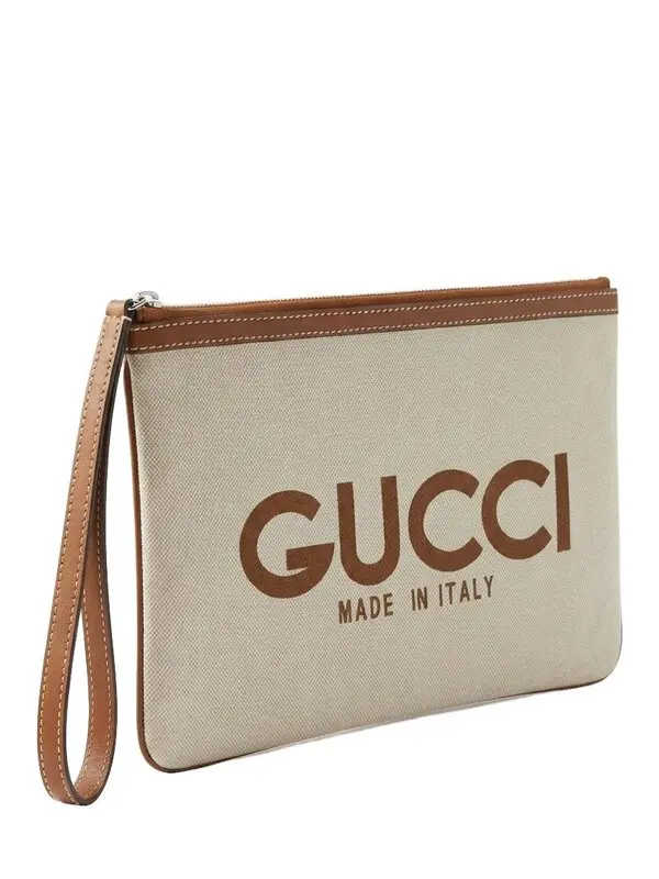 Gucci Logo Printed Clutch Bag - White
