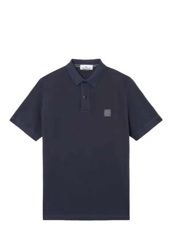 Stone Island Logo Patch Short Sleeved Polo Shirt - Navy