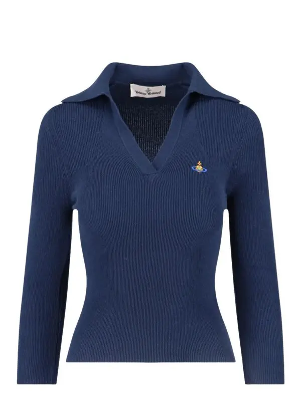 VIVIENNE WESTWOOD Orb Embroidered Knitted Polo Top - Blue