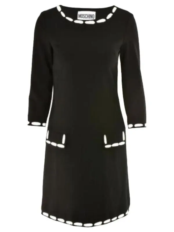 Moschino Round Neck Long Sleeve Dress With Contrast Trim - Black