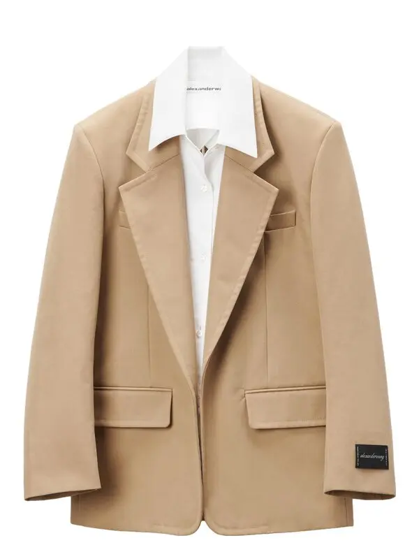 Alexander Wang Single-breasted Blazer With Layered Logo Patch - Nude