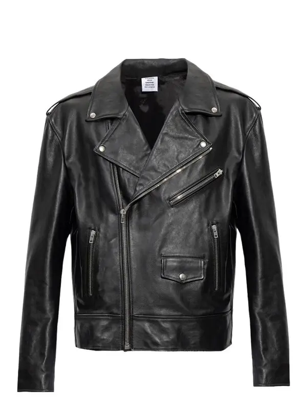 Vetements Long-sleeved Leather Biker Jacket - Black