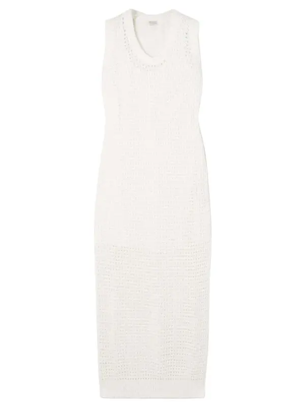Brunello Cucinelli Sleeveless V-neck Maxi Dress With Side Slits - White
