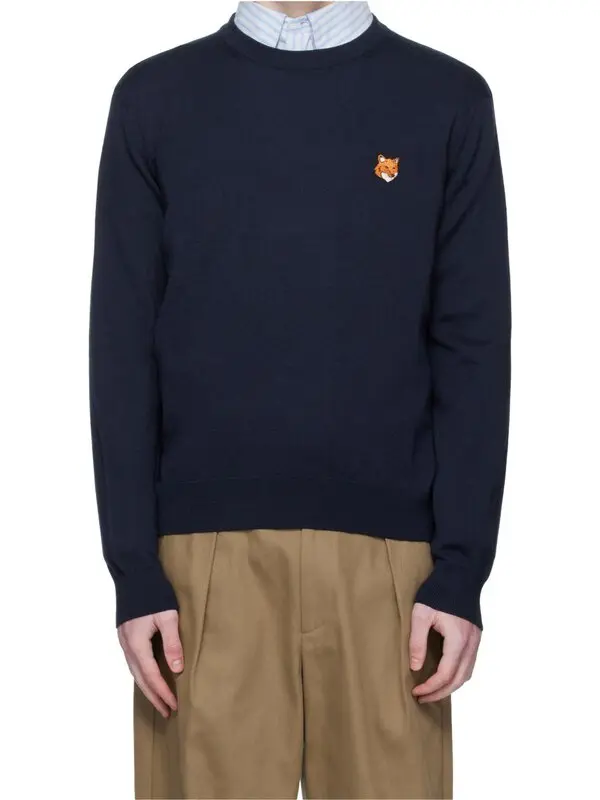 Maison Kitsuné Fox Head Embroidered Crewneck Jumper - Black