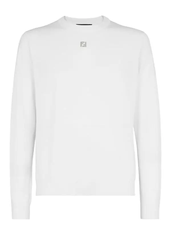 Fendi Logo Plaque Crewneck Knitted Jumper - White