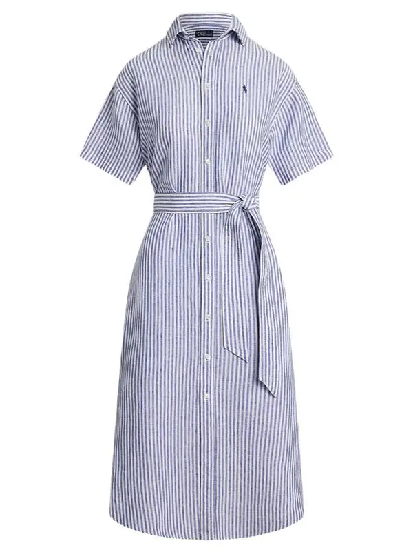 Polo Ralph Lauren Striped Linen Shirt Dress With Embroidered Pony - White