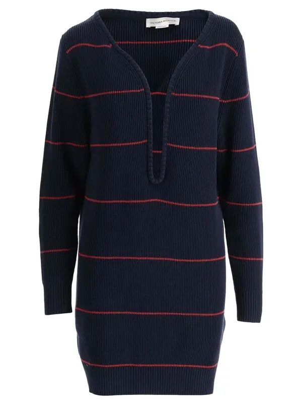 Victoria Beckham Striped Knit Dress - Black