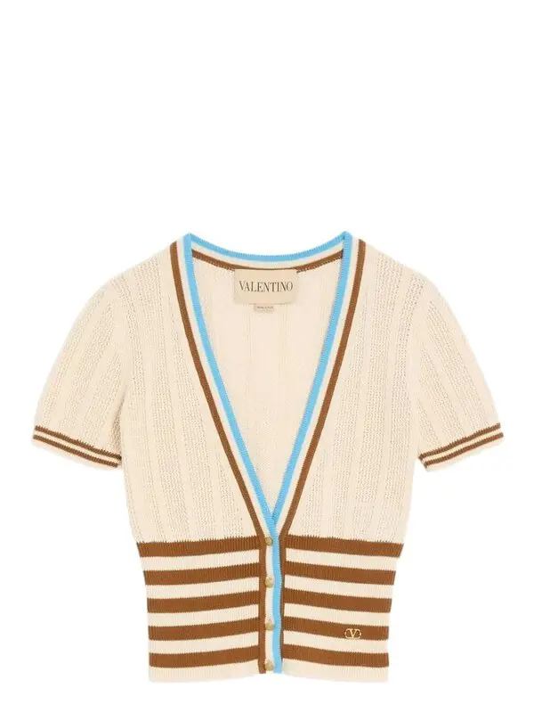 Valentino Garavani Striped Short Sleeve V-neck Cardigan - Betulla Multi