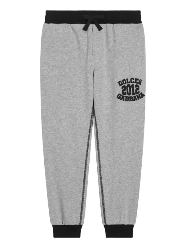 Dolce & Gabbana Cotton Track Pants With Designer Logo - Gray