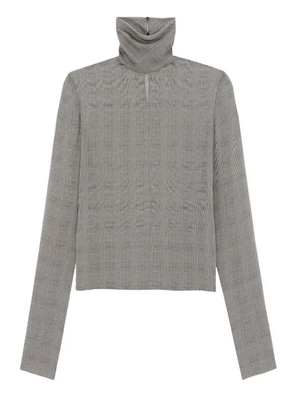 Saint Laurent High Neck Long Sleeve Sheer Top - Gray