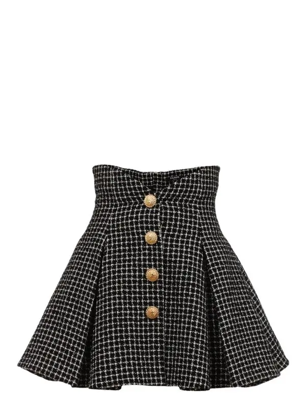 Balmain Checkered Tweed Tulip Mini Skirt - Black