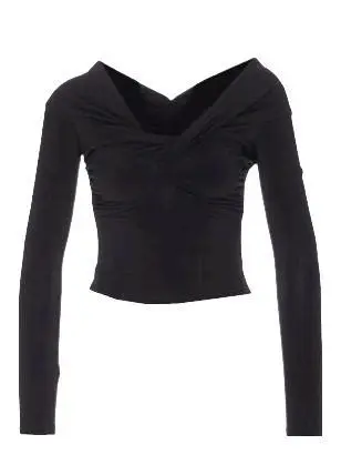 Patrizia Pepe Cropped Wide Neck Long Sleeve Top - Black