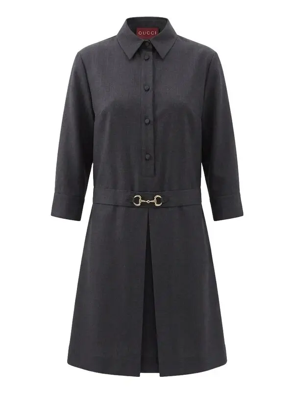 Gucci Wool Dress With Horsebit Detail - Dark Gray