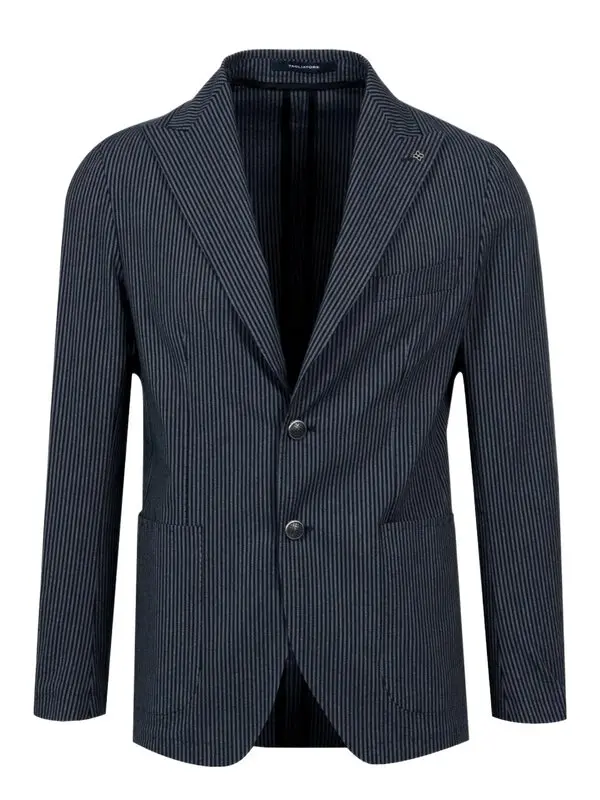 Tagliatore Long Sleeved Suit Jacket With Stripes And Lapel Detail - Black