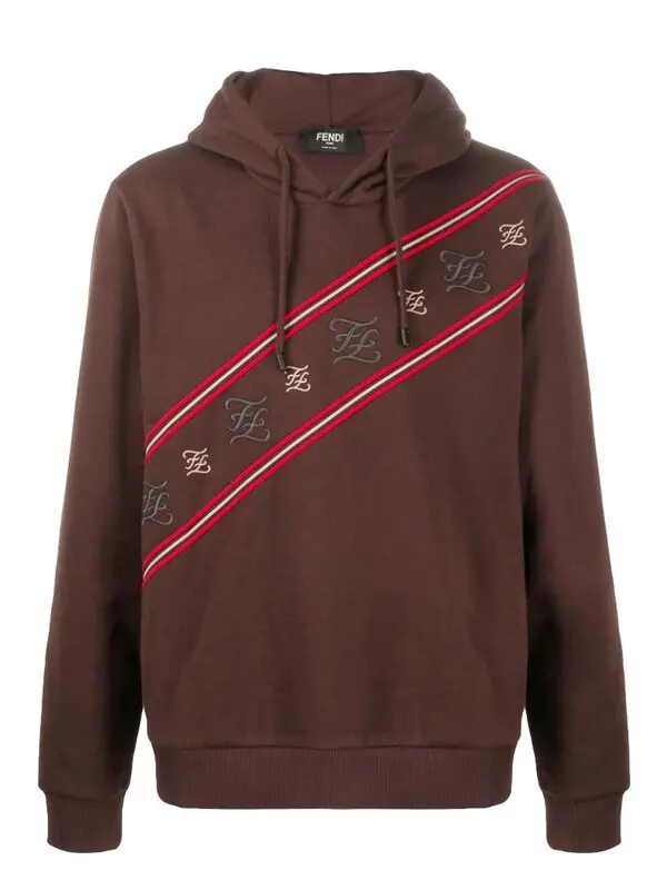 Fendi Ff Pattern Embroidered Hooded Sweater - Red