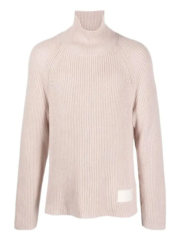 Ami High Neck Ribbed Jumper - Pink