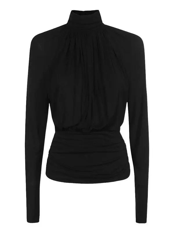 Saint Laurent High Neck Long Sleeve Top - Black