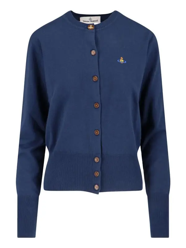 VIVIENNE WESTWOOD Orb Embroidered Knitted Cardigan - Blue
