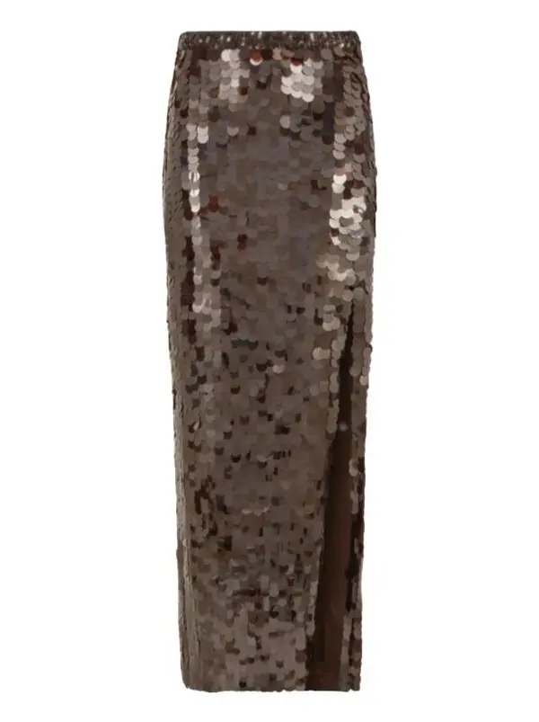 P.a.r.o.s.h Sequined Longuette Skirt With Rip Detail - Brown