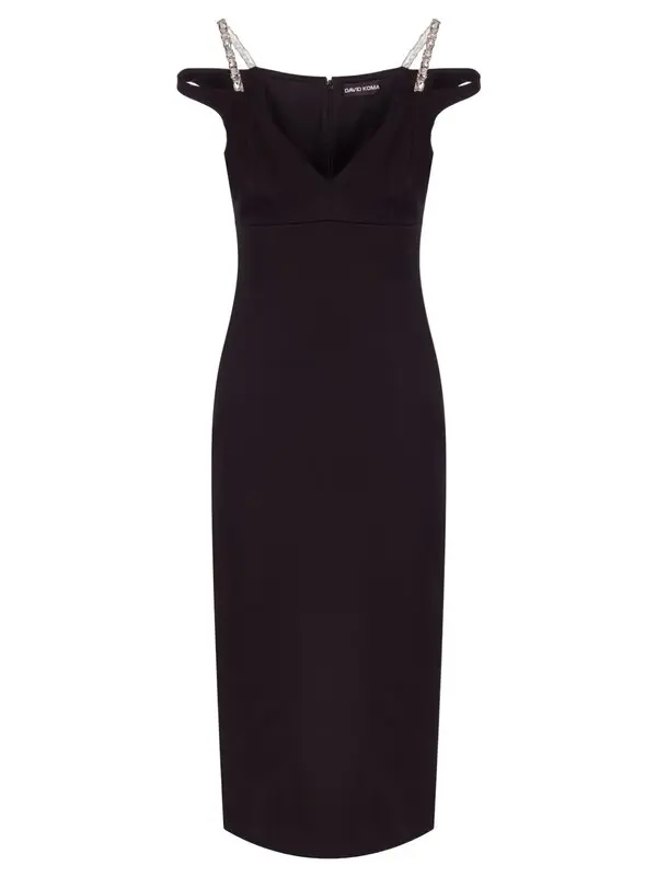 David Koma Off-shoulder Midi Dress With Crystal Straps - Blacksilver