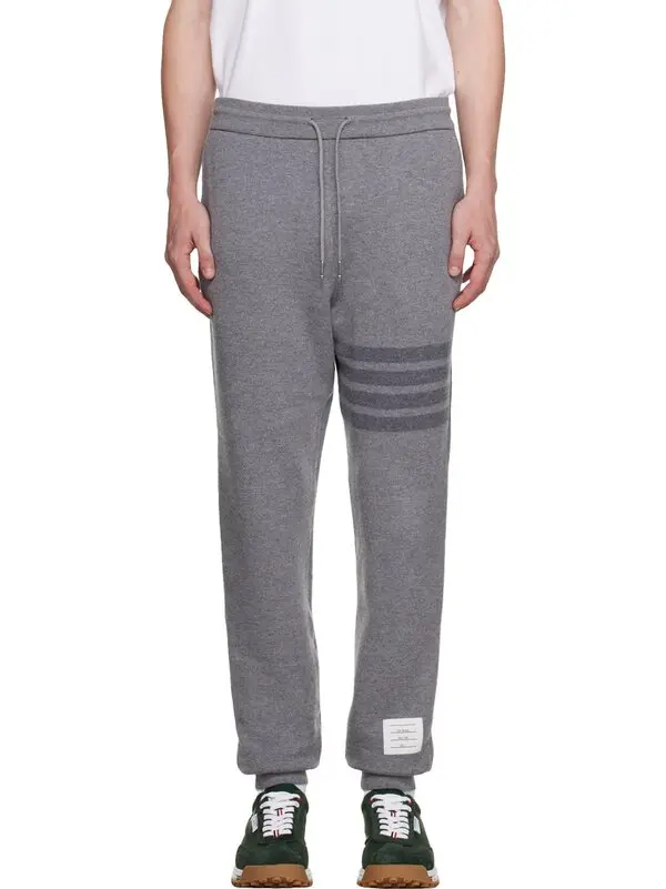 Thom Browne Four Bar Drawstring Joggers - Light Gray