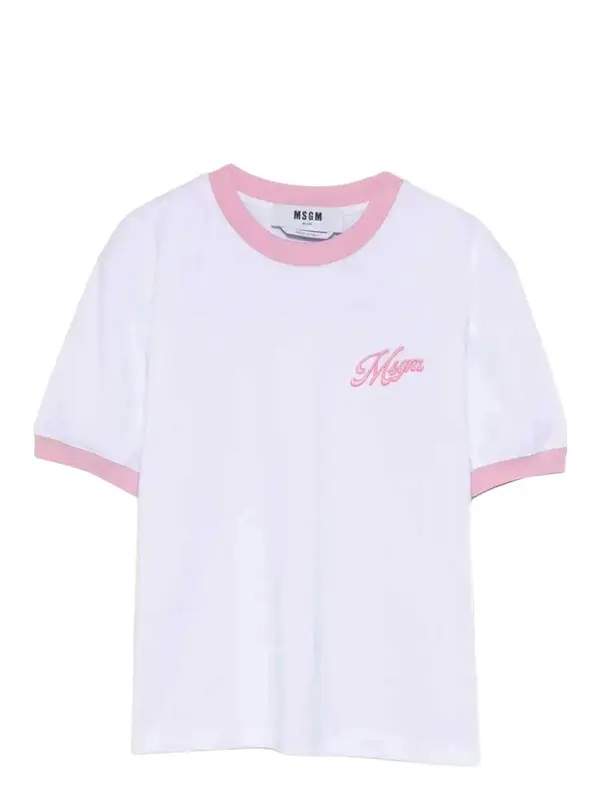 MSGM Short-sleeved Crewneck T-shirt With Contrast Trim - White