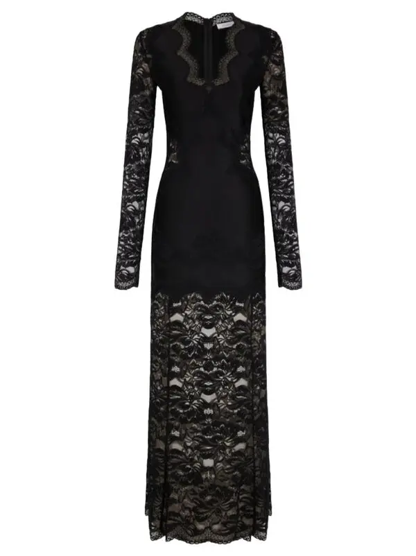 Rabanne Long Sleeve Lace Maxi Dress - Black