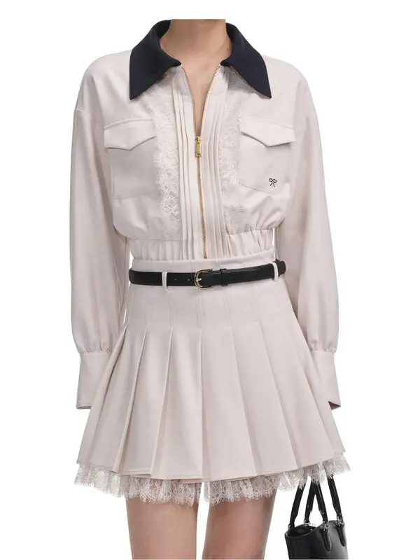 SELF-PORTRAIT Lace-trim Zipped Jacket - Cream