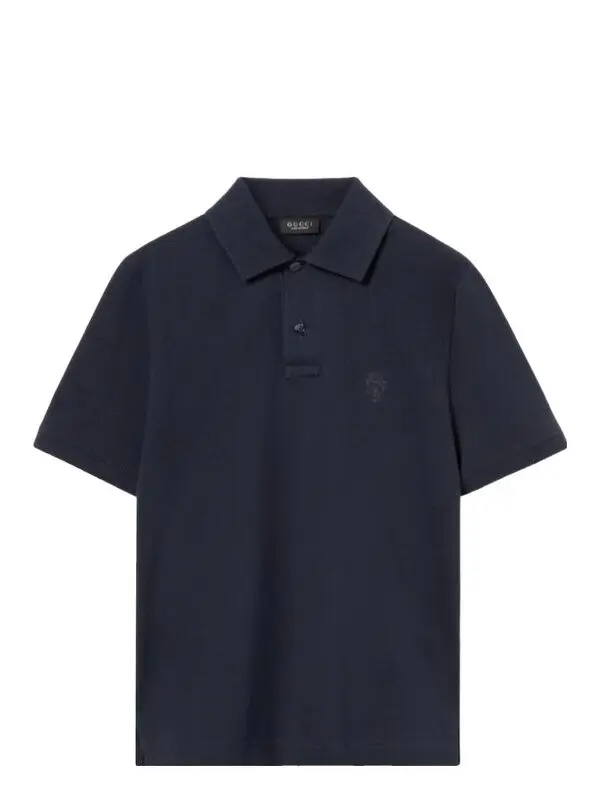 Gucci Cotton Piquet Polo Shirt With Embroidery - Dark Blue