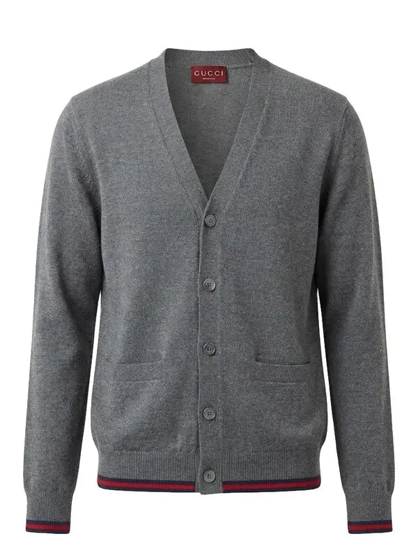 Gucci V-neck Button-up Cardigan With Ribbed Trim - Dark Gray