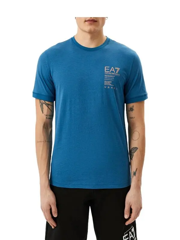 EA7 Letter-marked Simple Short-sleeved Cotton T-shirt - Blue