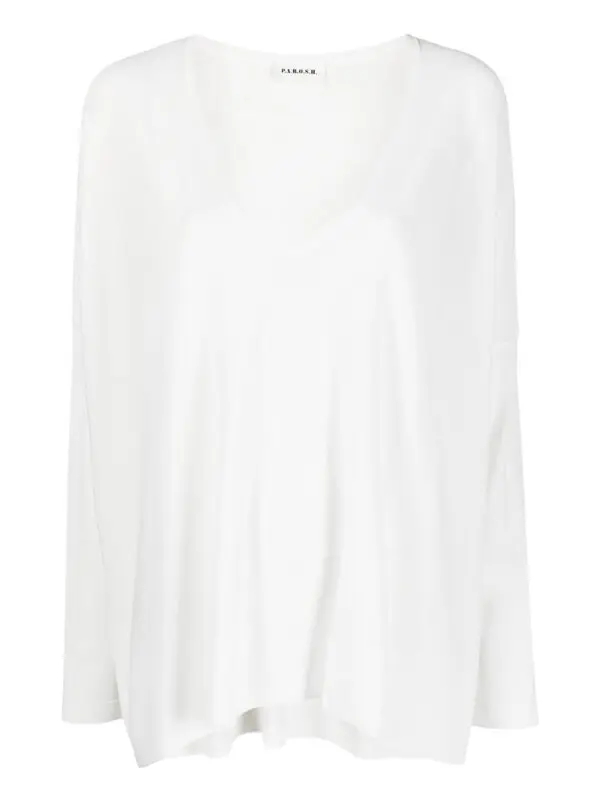 P.a.r.o.s.h Logo V-neck Long-sleeve Sweater - White
