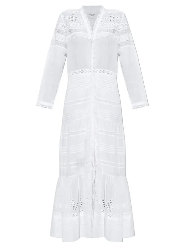 Isabel Marant Étoile Daniva V-neck Striped Maxi Dress With Lace Details - White