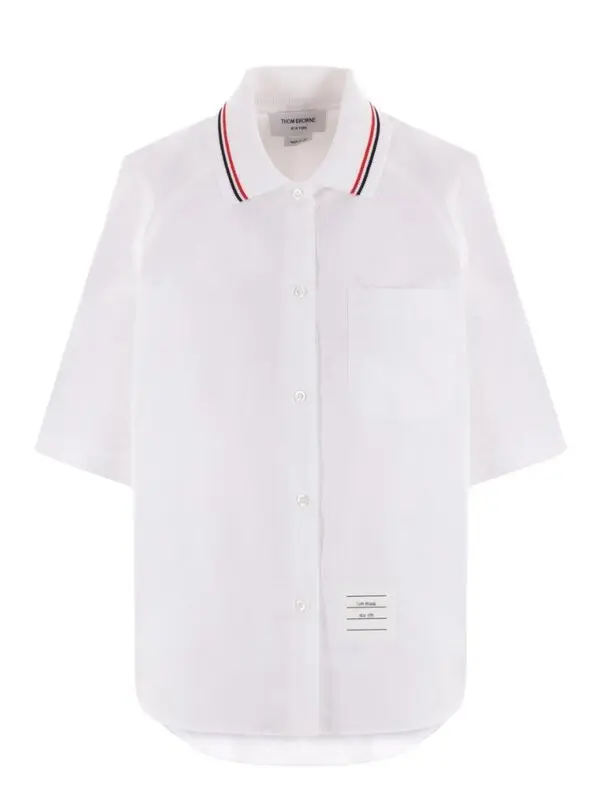 Thom Browne Short Sleeve Shirt With Striped Collar - White