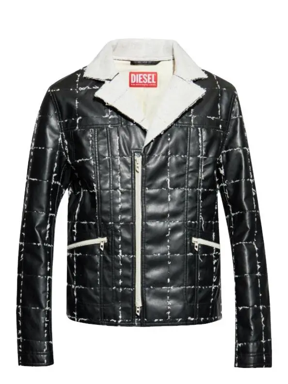 DIESEL® Quilted Panelled Biker Jacket - Black
