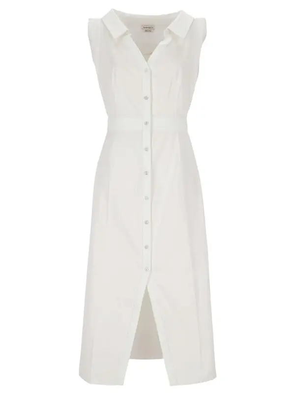 Alexander McQueen V-neck Shirt Dress With Logo Detail - White