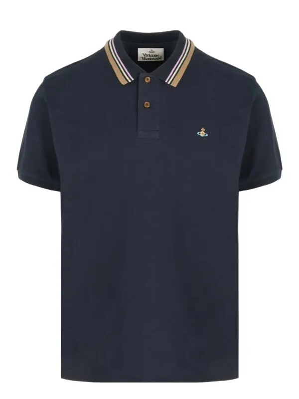 VIVIENNE WESTWOOD Short Sleeved Orb-embroidered Polo Shirt - Black