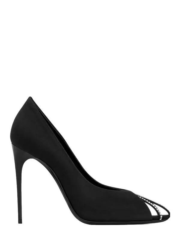 Saint Laurent Embellished Satin Pumps - Black