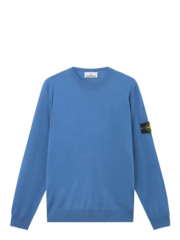 Stone Island Logo Patch Crewneck Jumper - Steel Blue
