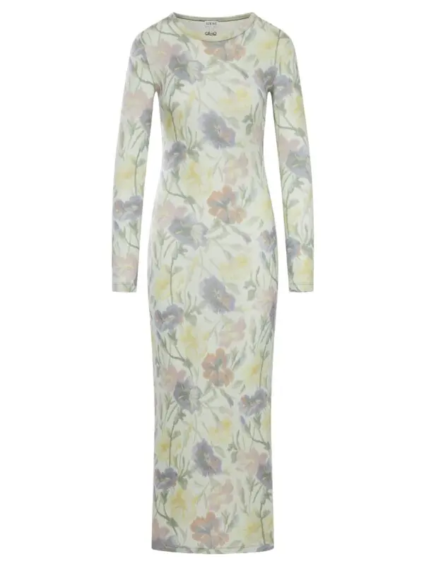 Loewe Morning Glory Floral Printed Slim Fit Dress - Gray