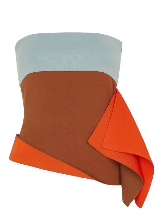 Fendi Asymmetrical Draped Color-block Bustier Top - Multicolor