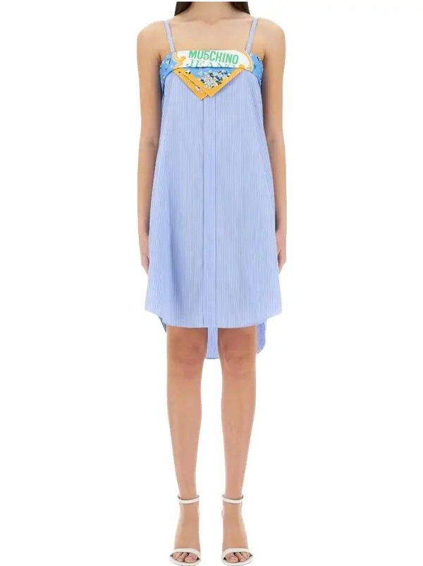 Moschino Spaghetti Strap Striped Dress - Blue